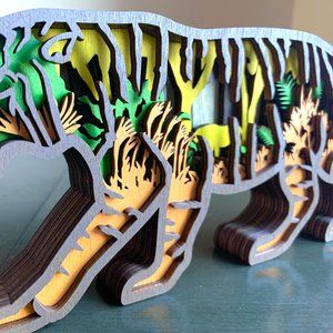Accents | Tiger Big Cat Tropical Jungle Scene Wood Wooden Diorama 3d ...